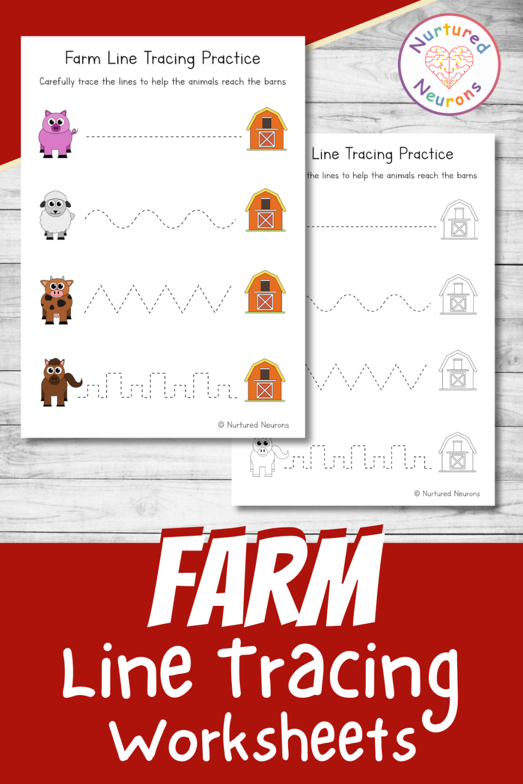 Farm Line Tracing Worksheets (Preschool Printable) - Nurtured Neurons