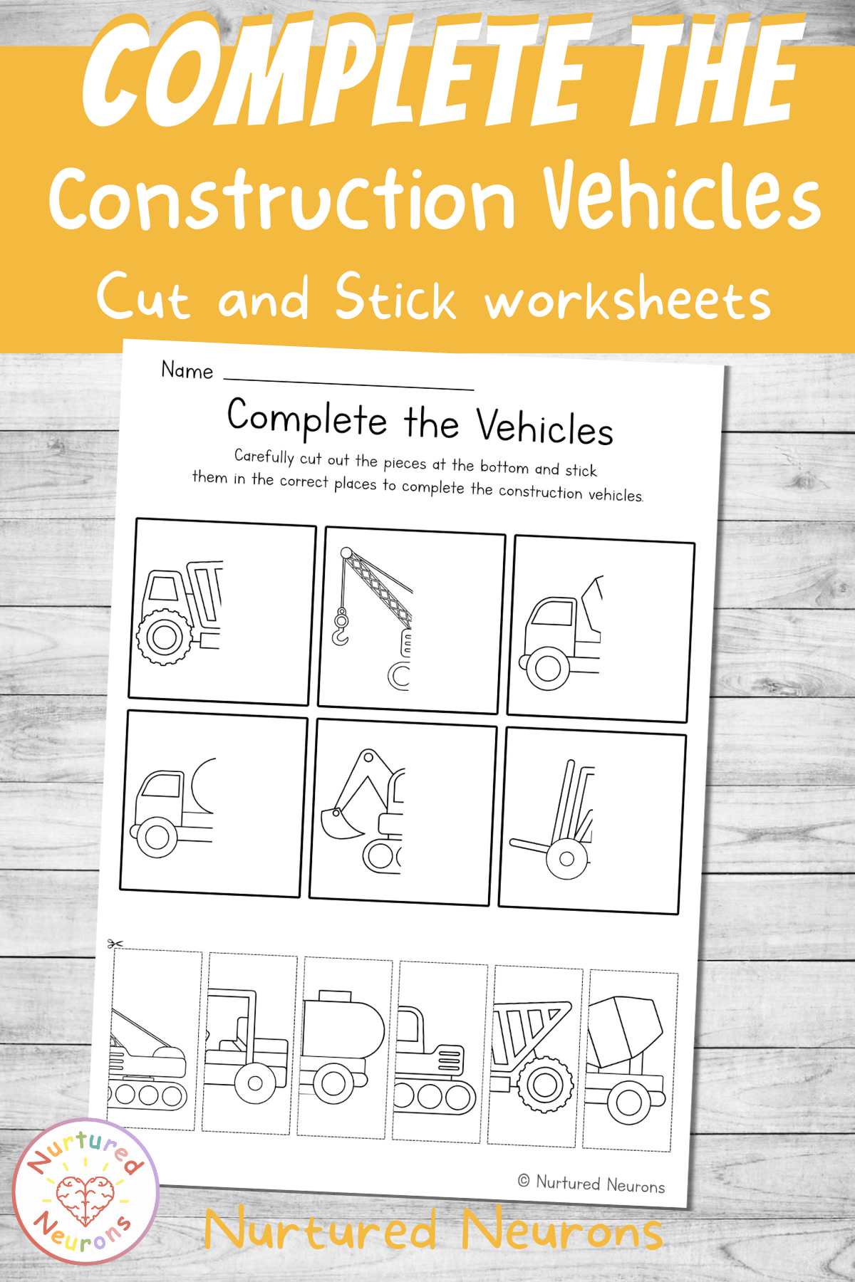 Complete the Construction Vehicles - Cut and Stick Worksheet - Nurtured ...