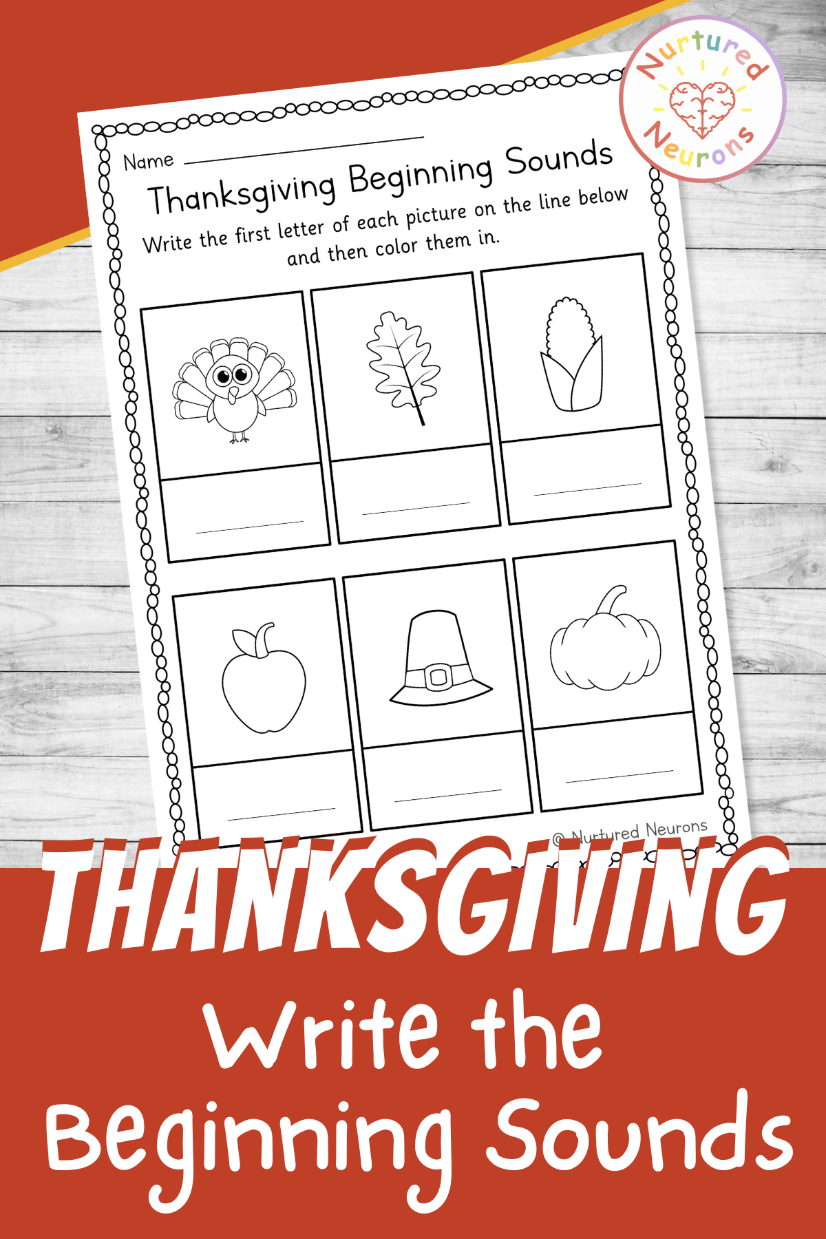 Thanksgiving Write The Beginning Sounds Worksheet (Printable Phonics ...