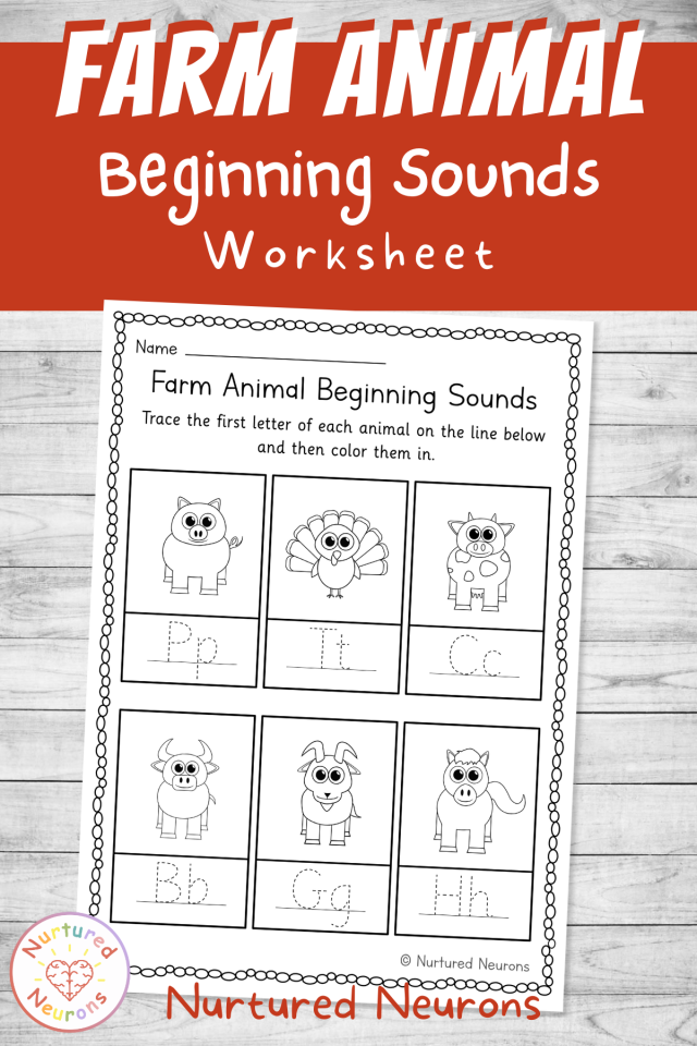 Farm Animal Trace The Beginning Sounds Worksheet (Printable Phonics ...