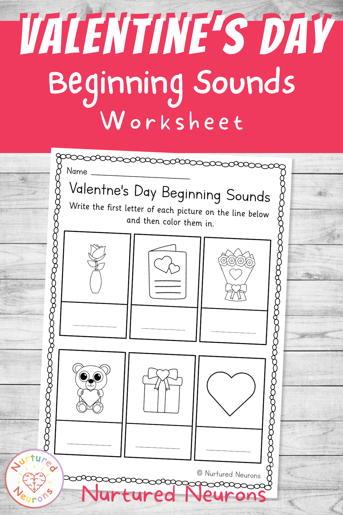 Valentine's Day Write The Beginning Sounds Worksheet (Printable Phonics ...